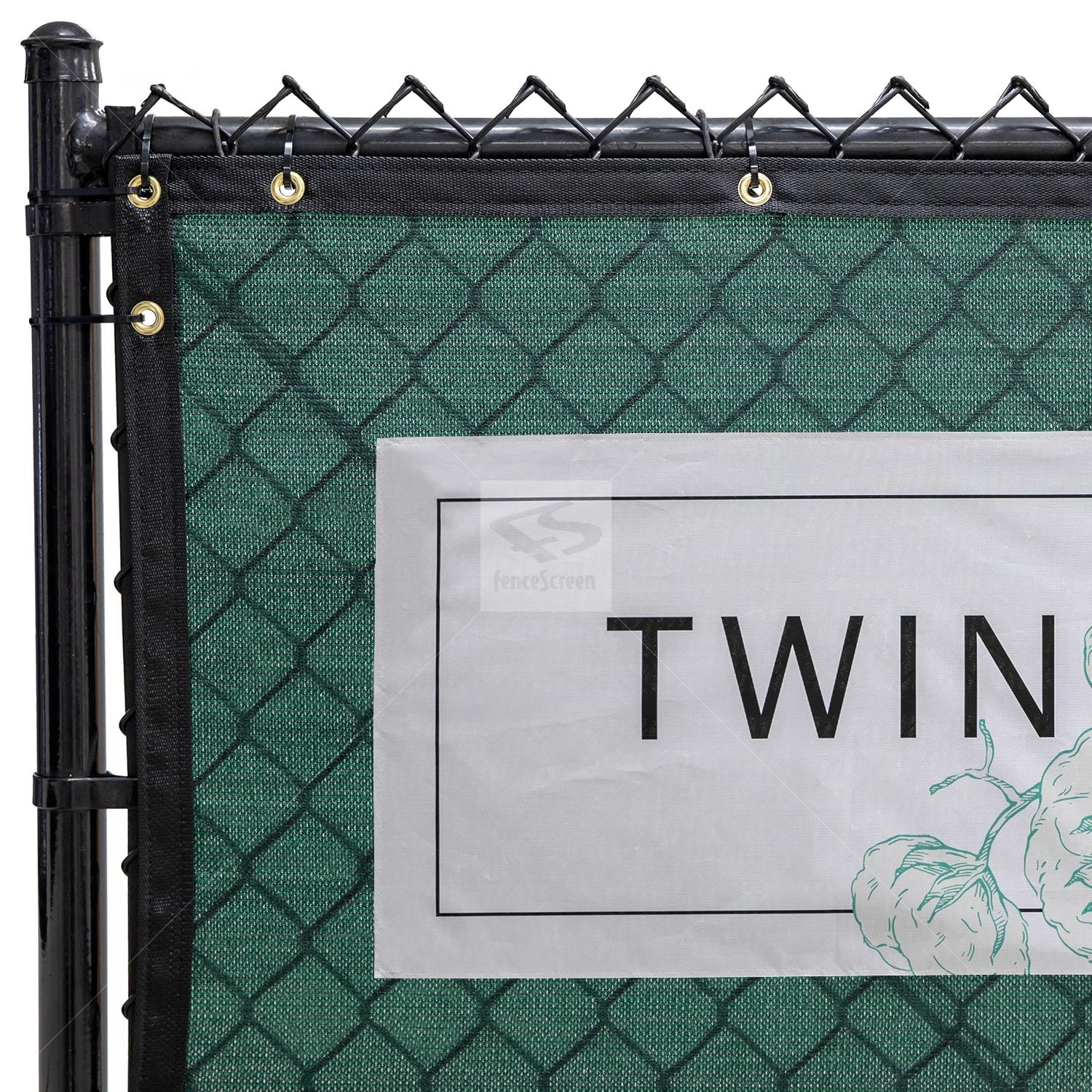 Custom Vinyl Logo Banners on Fence Privacy Screen