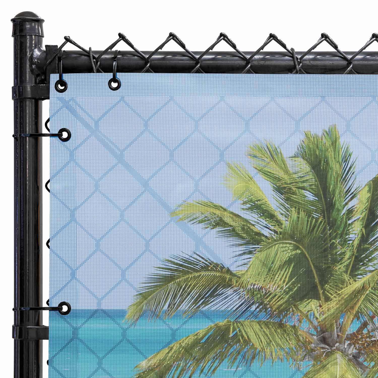 211 Series - Beachfront with Palms Designer Screen | FenceScreen