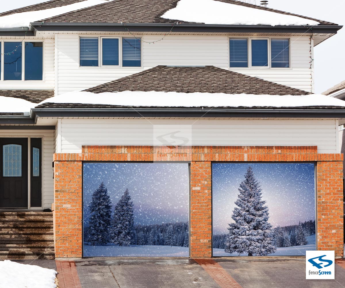 Holiday Tree Garage Backdrop - Holiday Patio Screen 80% - Fence Screen
