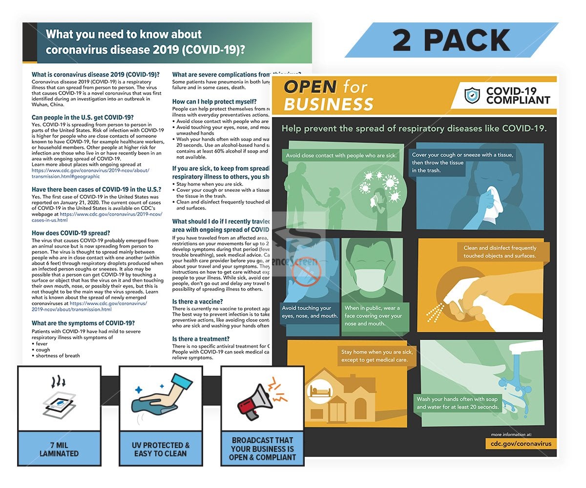 COVID 19 CDC Coronavirus Workplace Posters - Fast Next Day Shipping